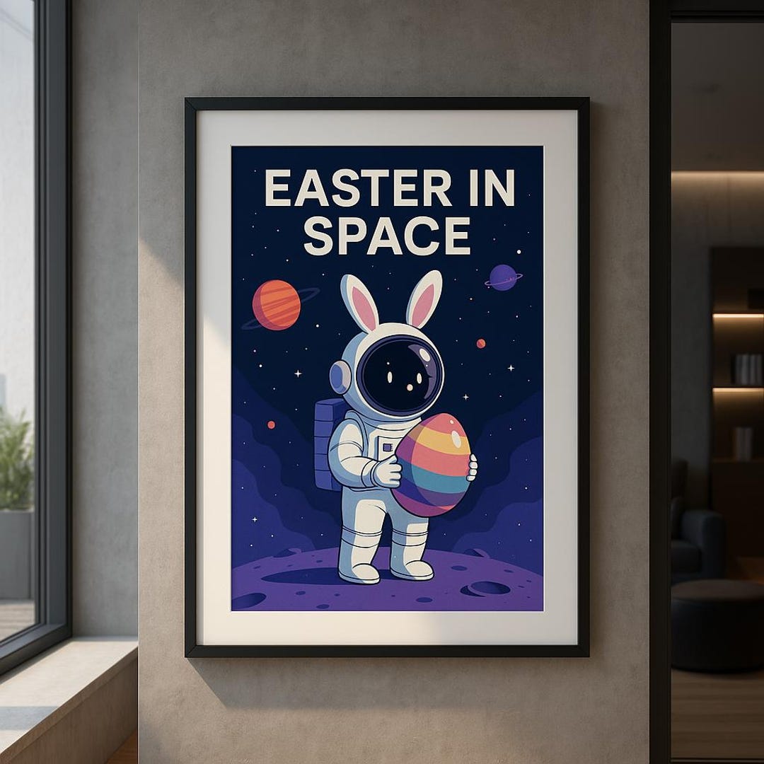 Easter in Space – Cosmic Bunny Astronaut & Egg Digital Poster | Sci-fi ...