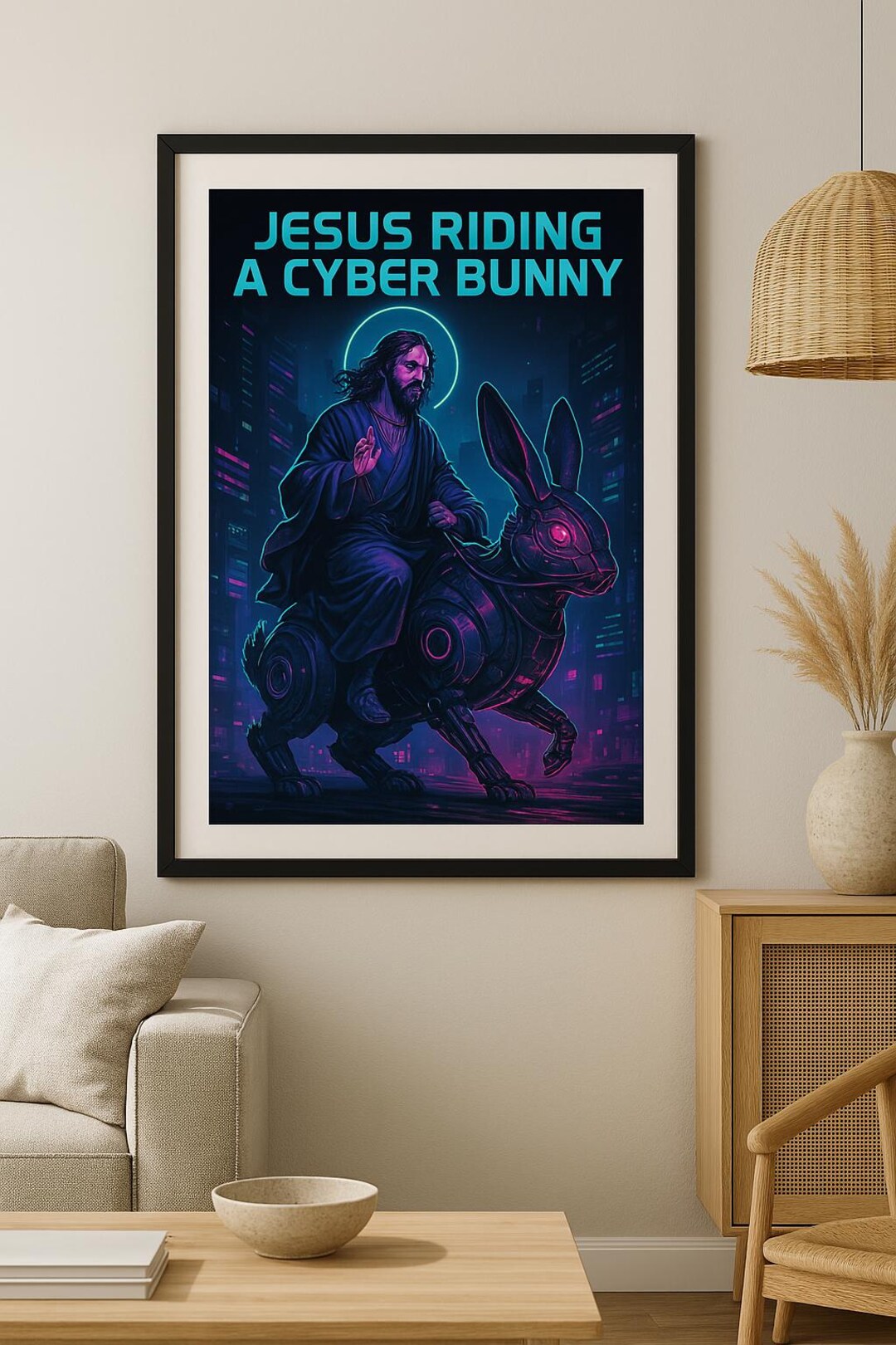 Jesus Riding a Cyber Bunny – Futuristic Easter Art Print | Cyberpunk ...