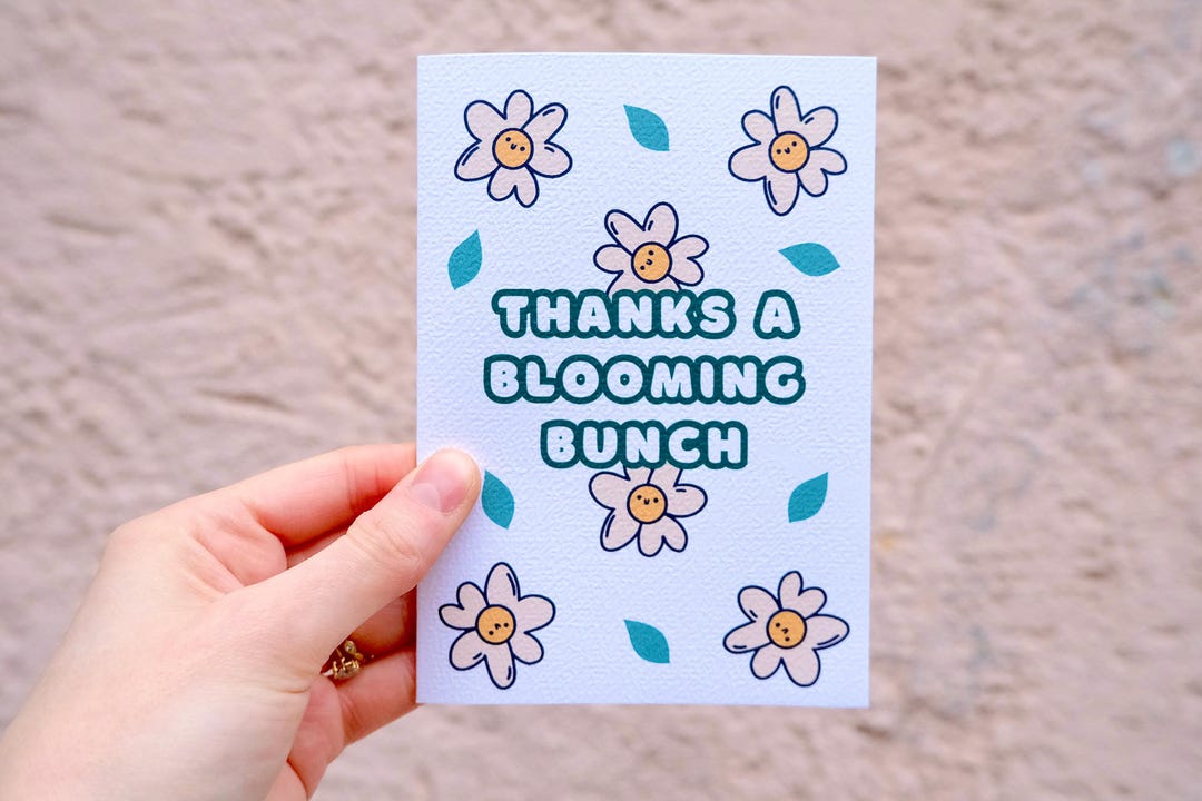 Thanks A Blooming Bunch Cute Flower Thank You Card Kawaii Daisy Pun