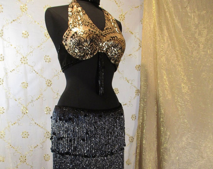 Belly Dance Costume, Gold Belly Dance Skirt, Gold Belly Dance Top ...