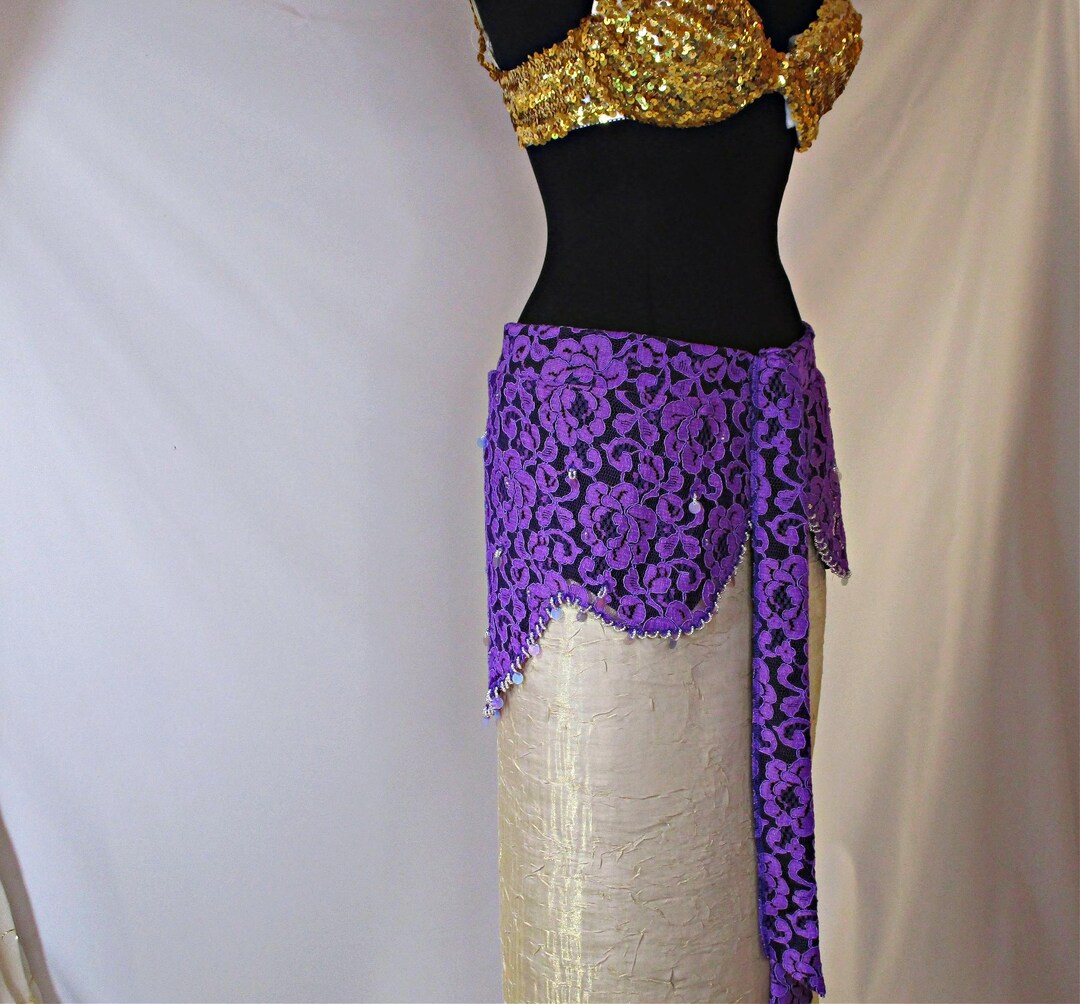 Purple Lace Belly Dance Hip Scarf With Hand Sewn Sequins - Etsy