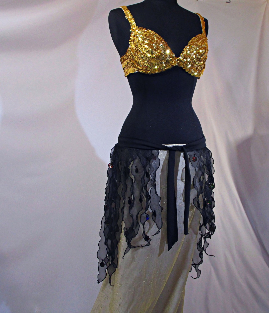 Black Hip Scarf, Belly Dance Costume, Renaissance Costume, Ren Faire ...