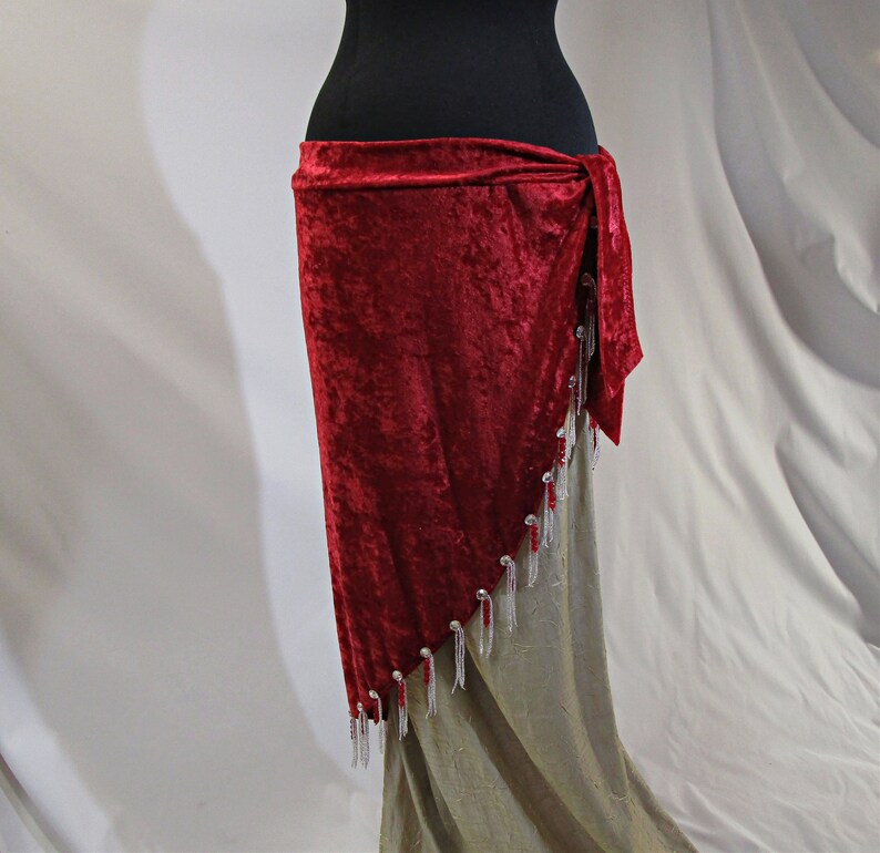 Belly Dance Costume, Red Hip Scarf, Velvet Hip Scarf, Renaissance ...