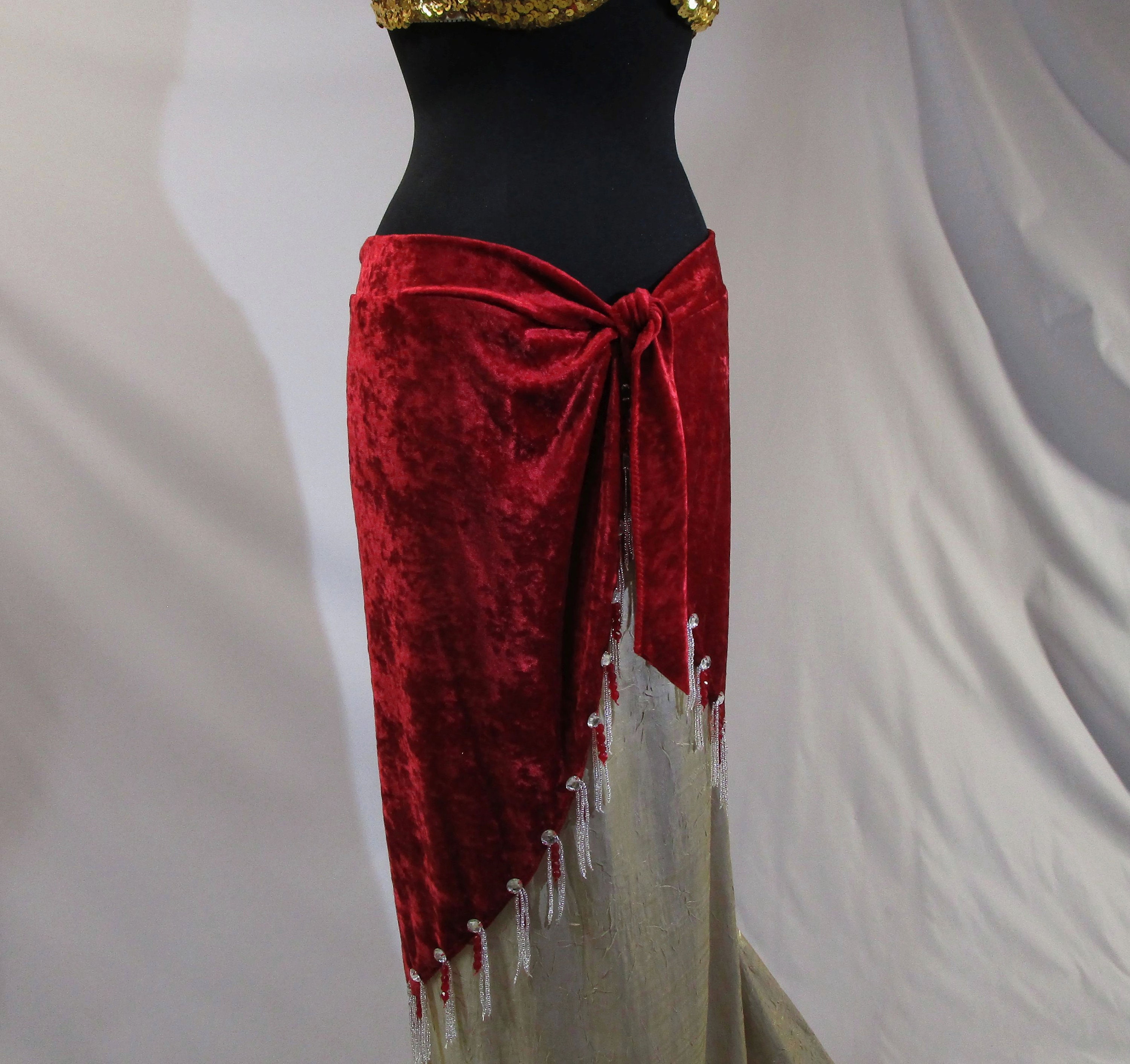Belly Dance Costume, Red Hip Scarf, Velvet Hip Scarf, Renaissance ...