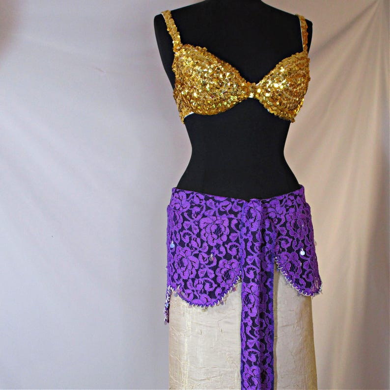 Purple Lace Belly Dance Hip Scarf With Hand Sewn Sequins - Etsy