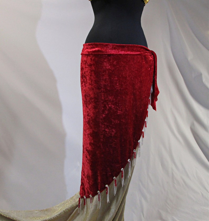Belly Dance Costume, Red Hip Scarf, Velvet Hip Scarf, Renaissance ...