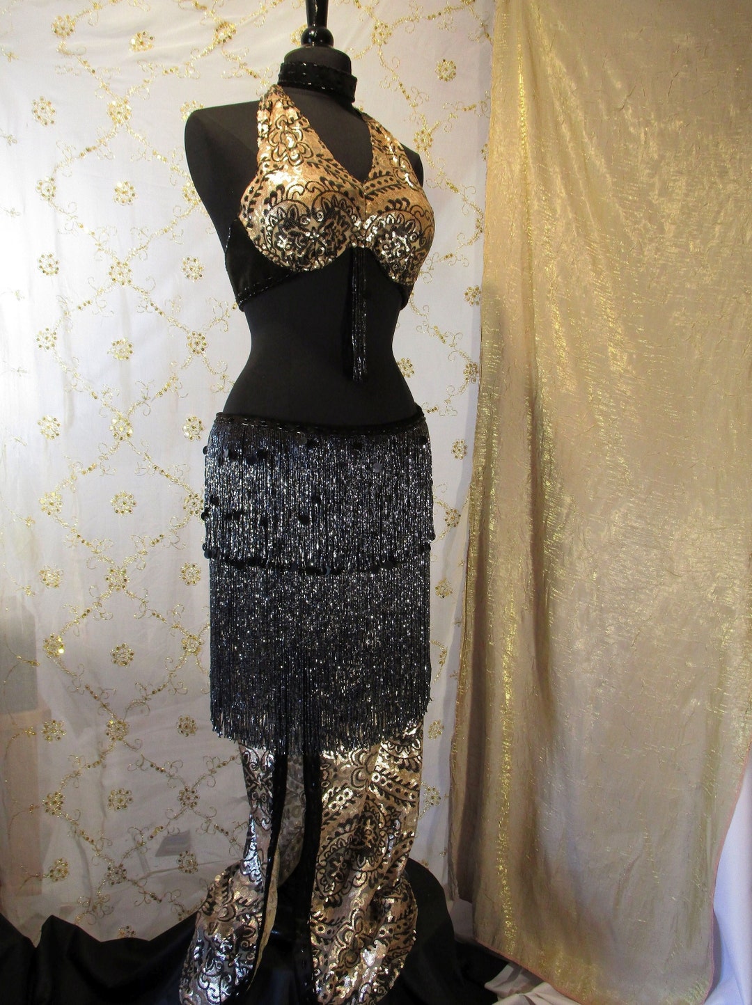 Belly Dance Costume, Gold Belly Dance Skirt, Gold Belly Dance Top ...