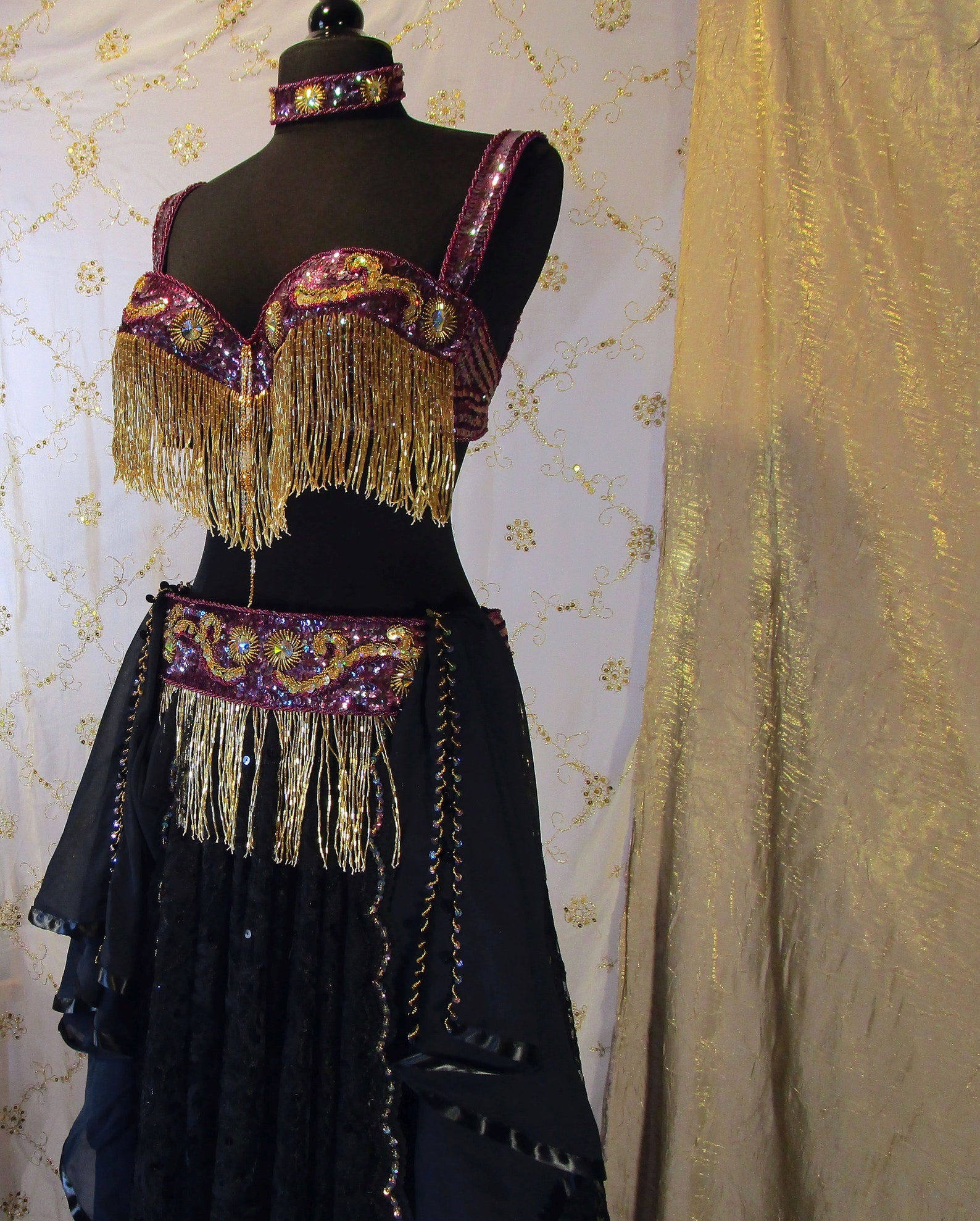 Beaded Belly Dance Costume Sequin Bedlah Lace Belly Dance | Etsy
