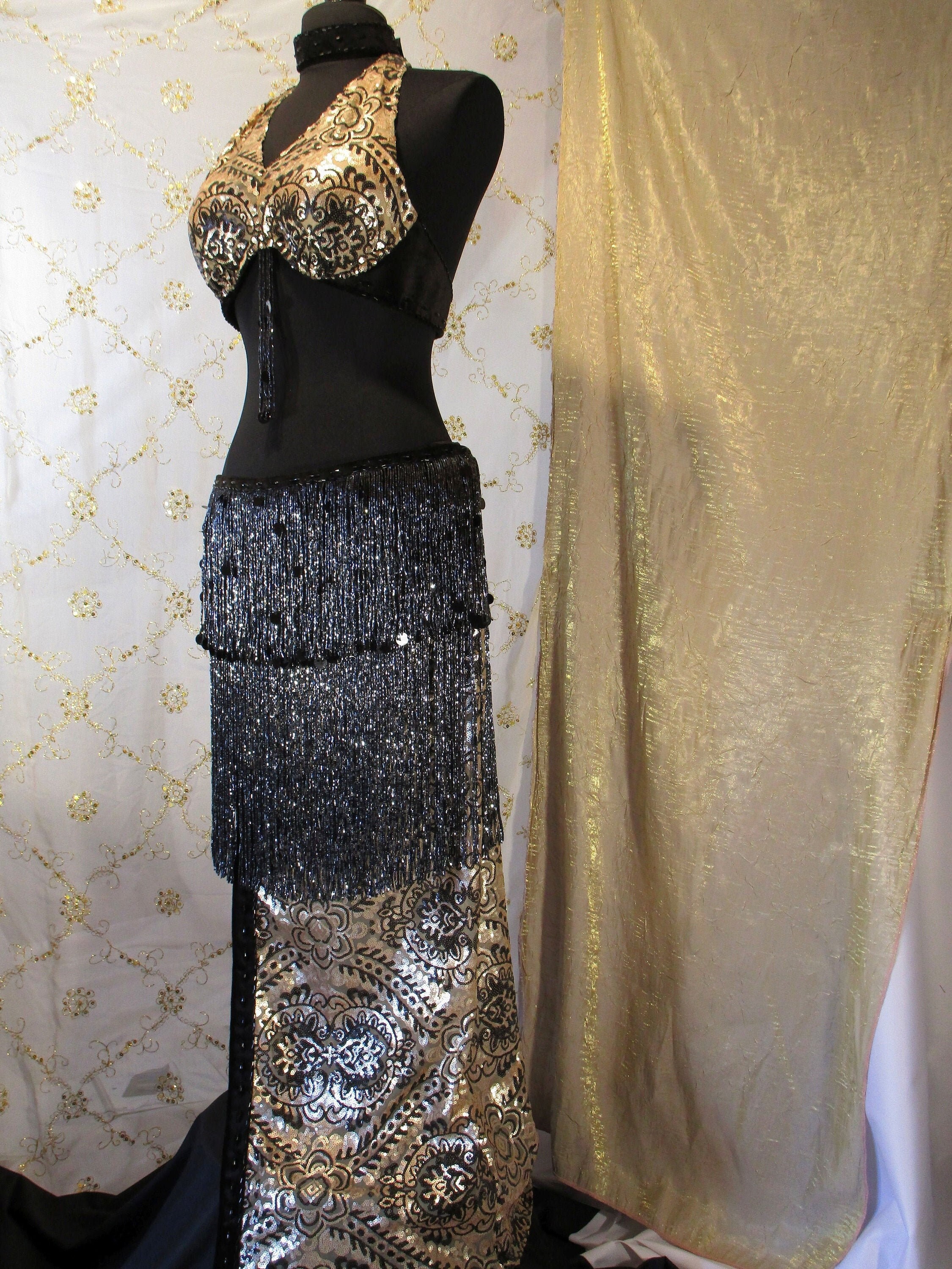 Belly Dance Costume, Gold Belly Dance Skirt, Gold Belly Dance Top ...