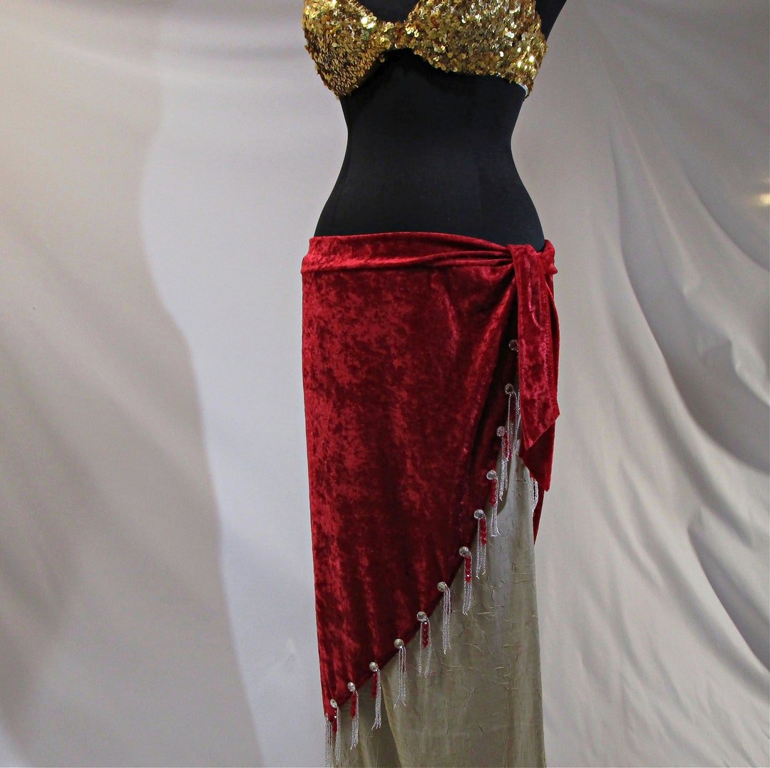 Belly Dance Costume, Red Hip Scarf, Velvet Hip Scarf, Renaissance ...