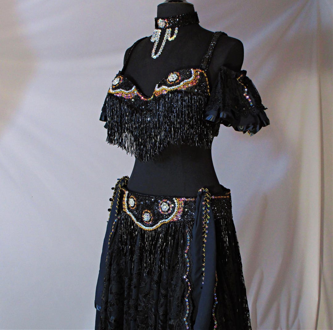 Belly Dance Costume, Black Bedlah, Belly Dance Skirt, Belly Dance Bra ...