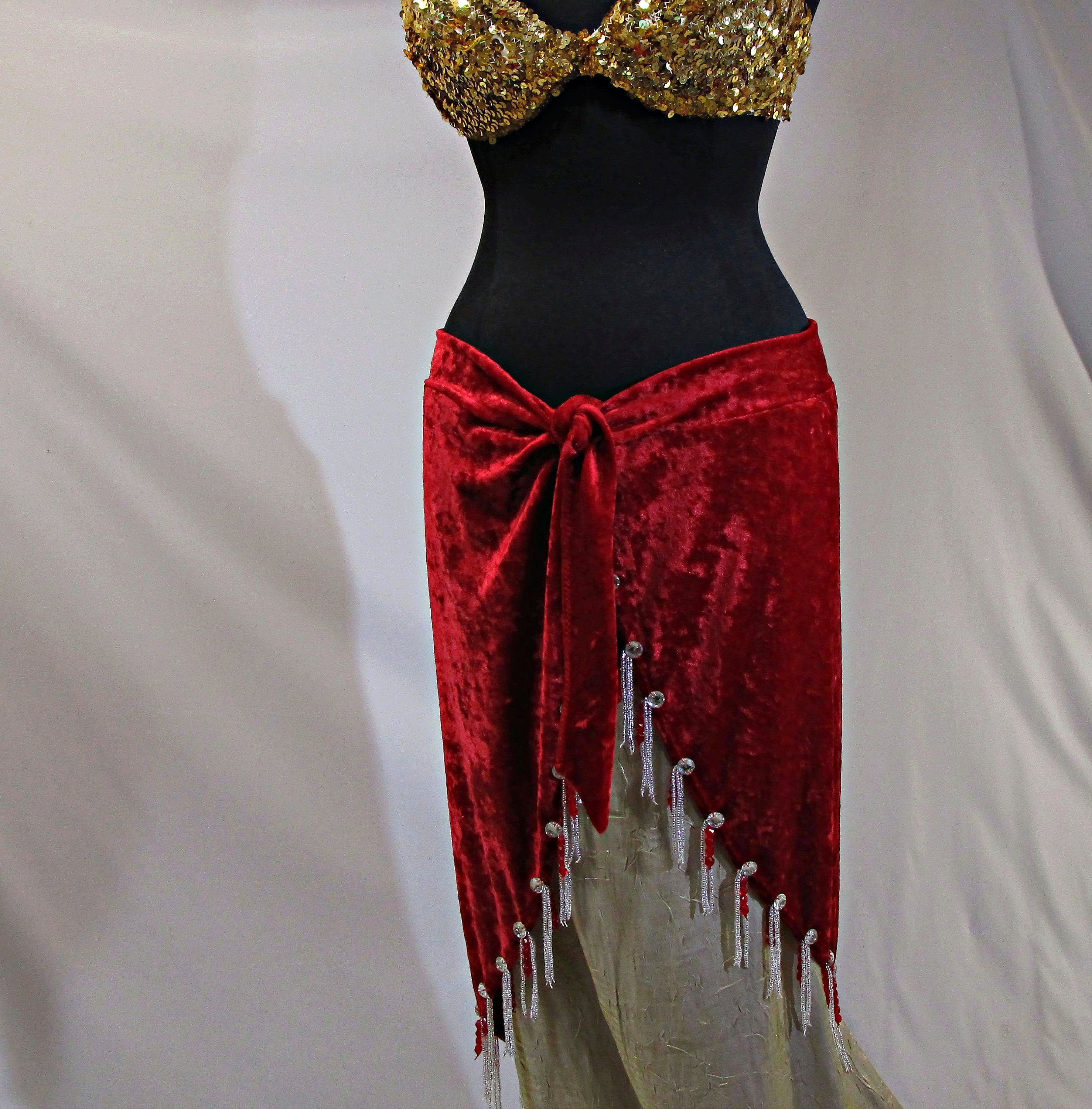Belly Dance Costume, Red Hip Scarf, Velvet Hip Scarf, Renaissance ...