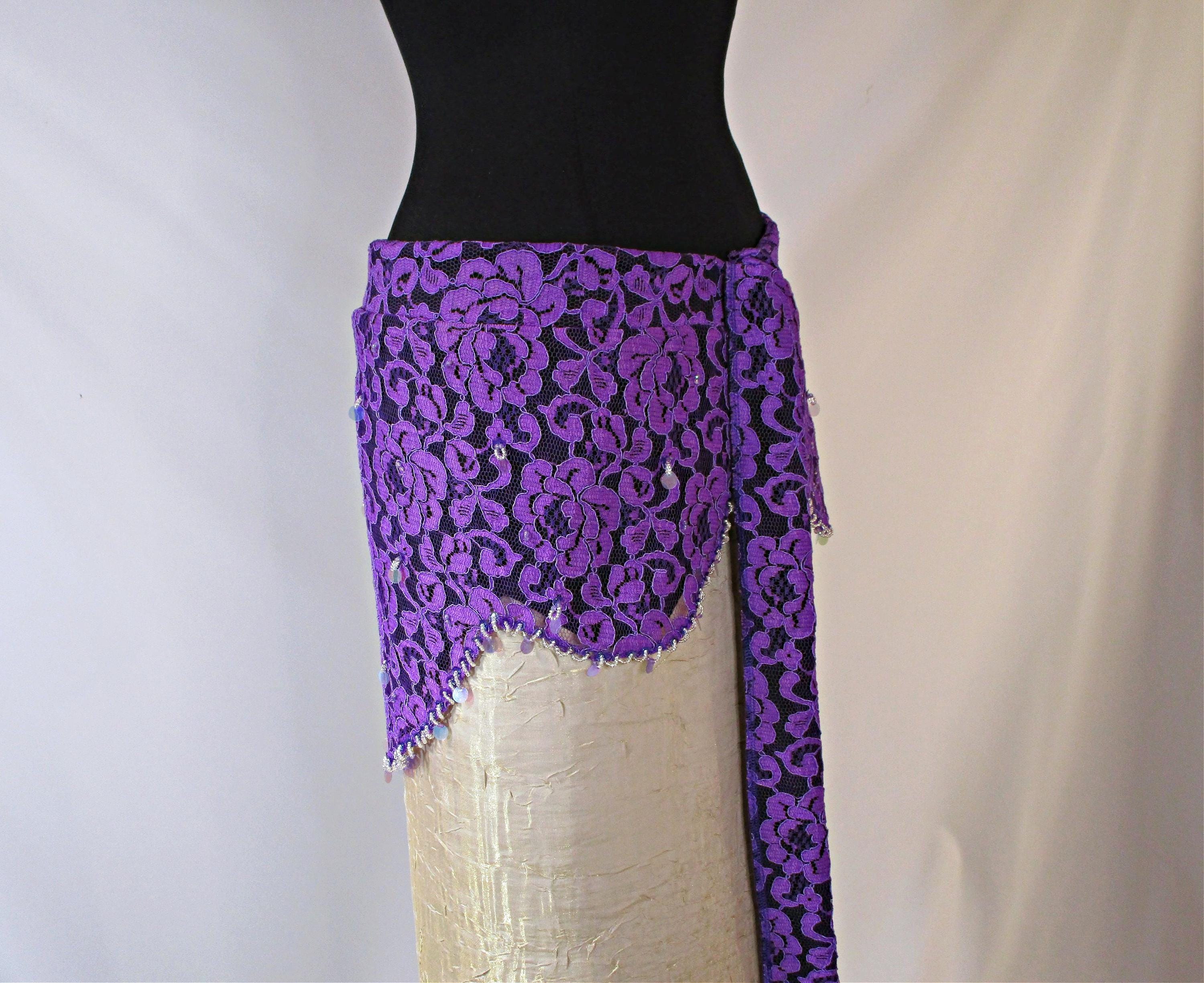 Purple Lace Belly Dance Hip Scarf With Hand Sewn Sequins - Etsy