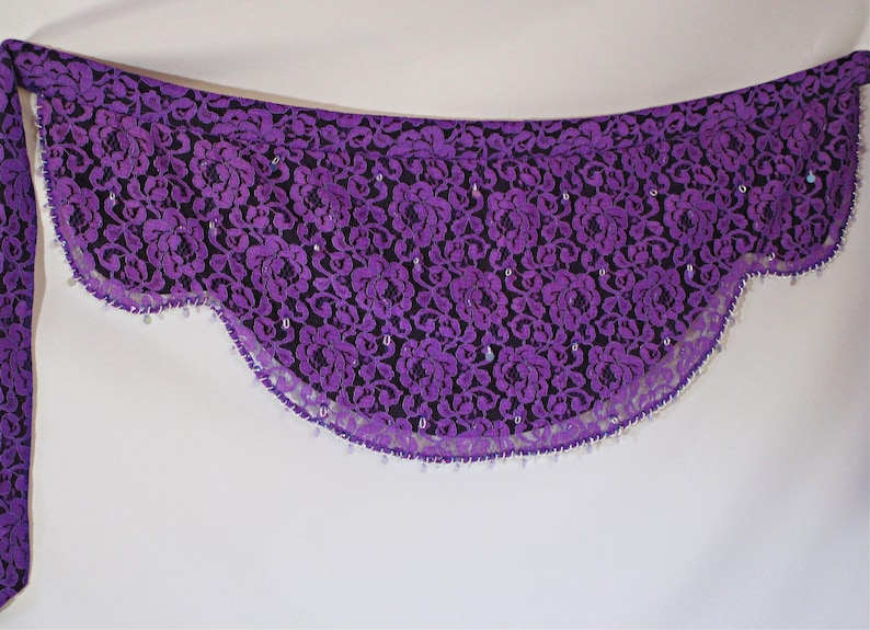 Purple Lace Belly Dance Hip Scarf With Hand Sewn Sequins - Etsy