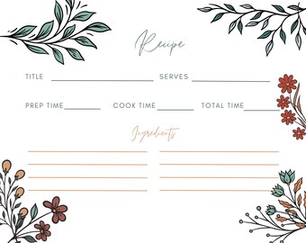 Floral Digital Recipe Card - Etsy