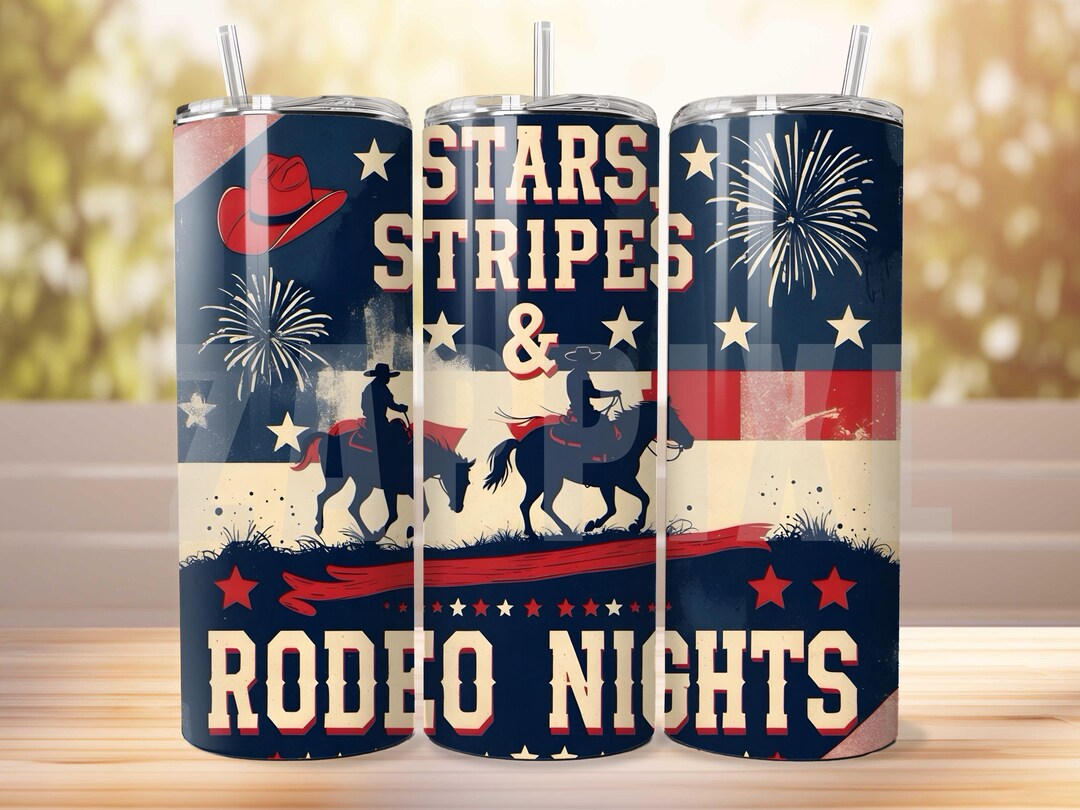 Rodeo Night 20oz Tumbler Wrap PNG, Rodeo Theme Patriotic Wrap 20oz ...