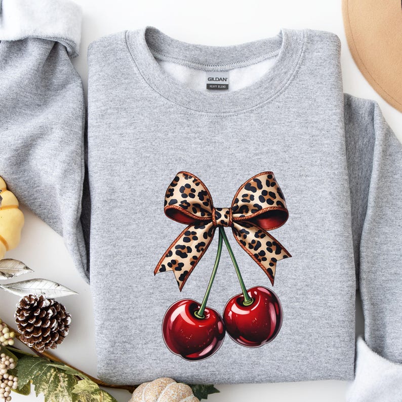 Leopard Print Bow Cherry Clipart PNG, Stylish Cherries Digital Graphic ...