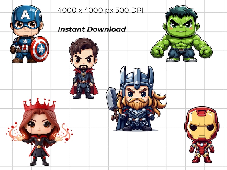 Superhero Clipart Bundle, 16 PNG Files, Cute Superhero Chibi Characters ...