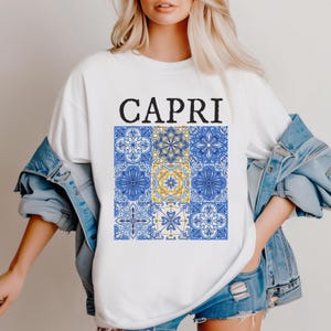 Capri Italy PNG, Mediterranean Travel Shirt Design, Blue Yellow Tile ...