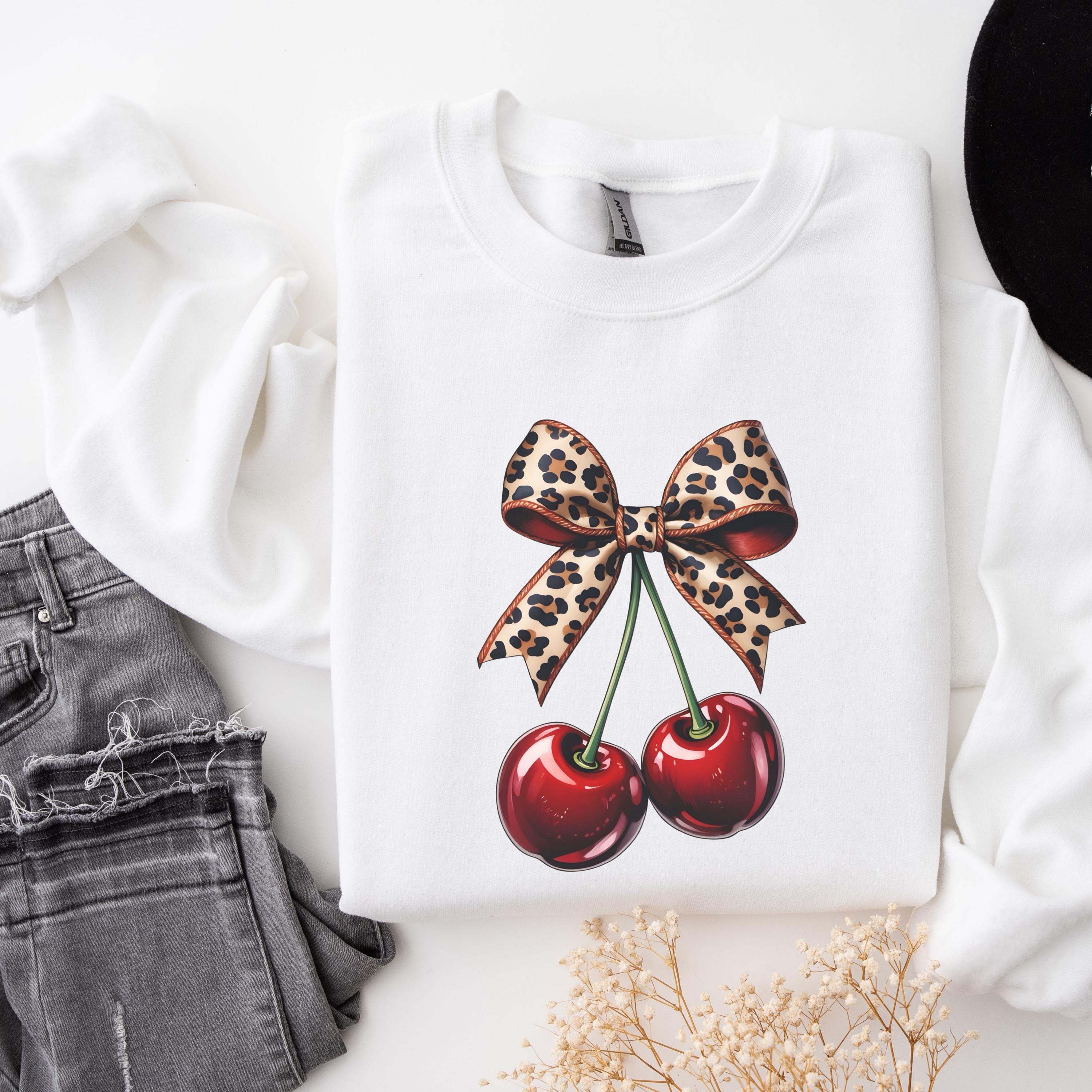 Leopard Print Bow Cherry Clipart PNG, Stylish Cherries Digital Graphic ...