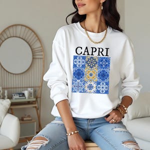 Capri Italy PNG, Mediterranean Travel Shirt Design, Blue Yellow Tile ...