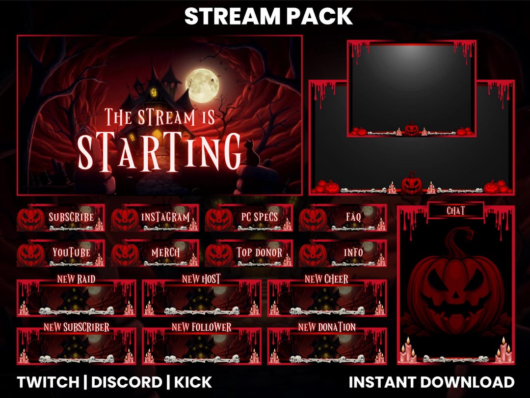 Red Haunted Halloween Twitch Overlay Pack | Spooky Stream Graphics for ...