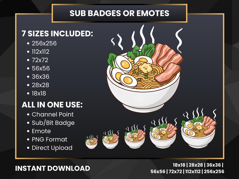 Ramen Twitch Sub Badges | Kick Discord Food Bit Badges | Noodle Gamer ...