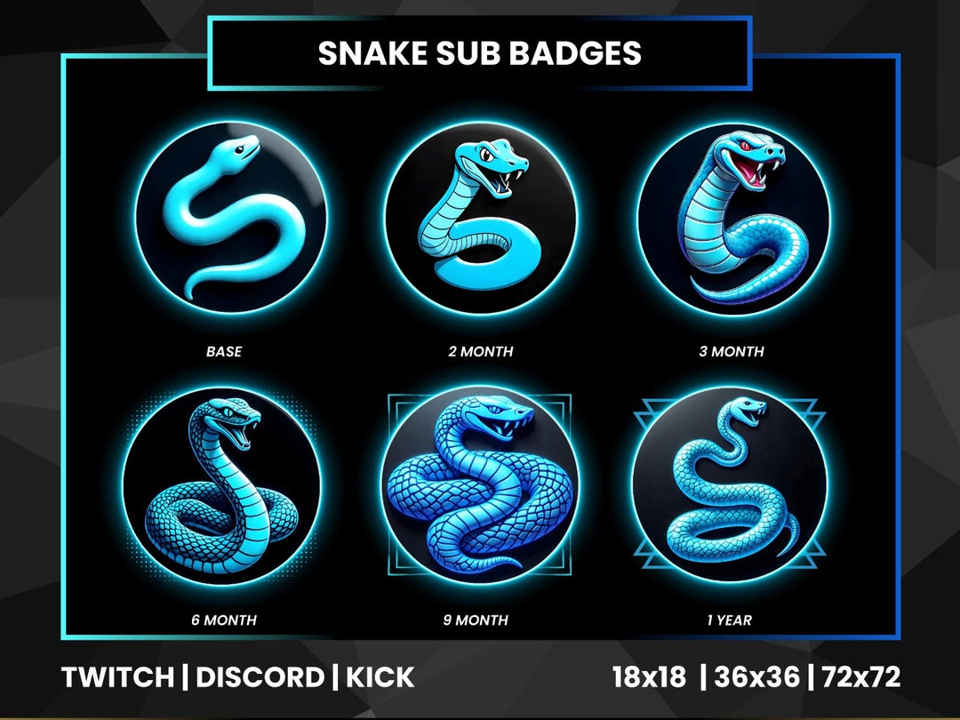 Blue Snake Sub Badges for Twitch, Discord & Kick | Serpent Stream ...