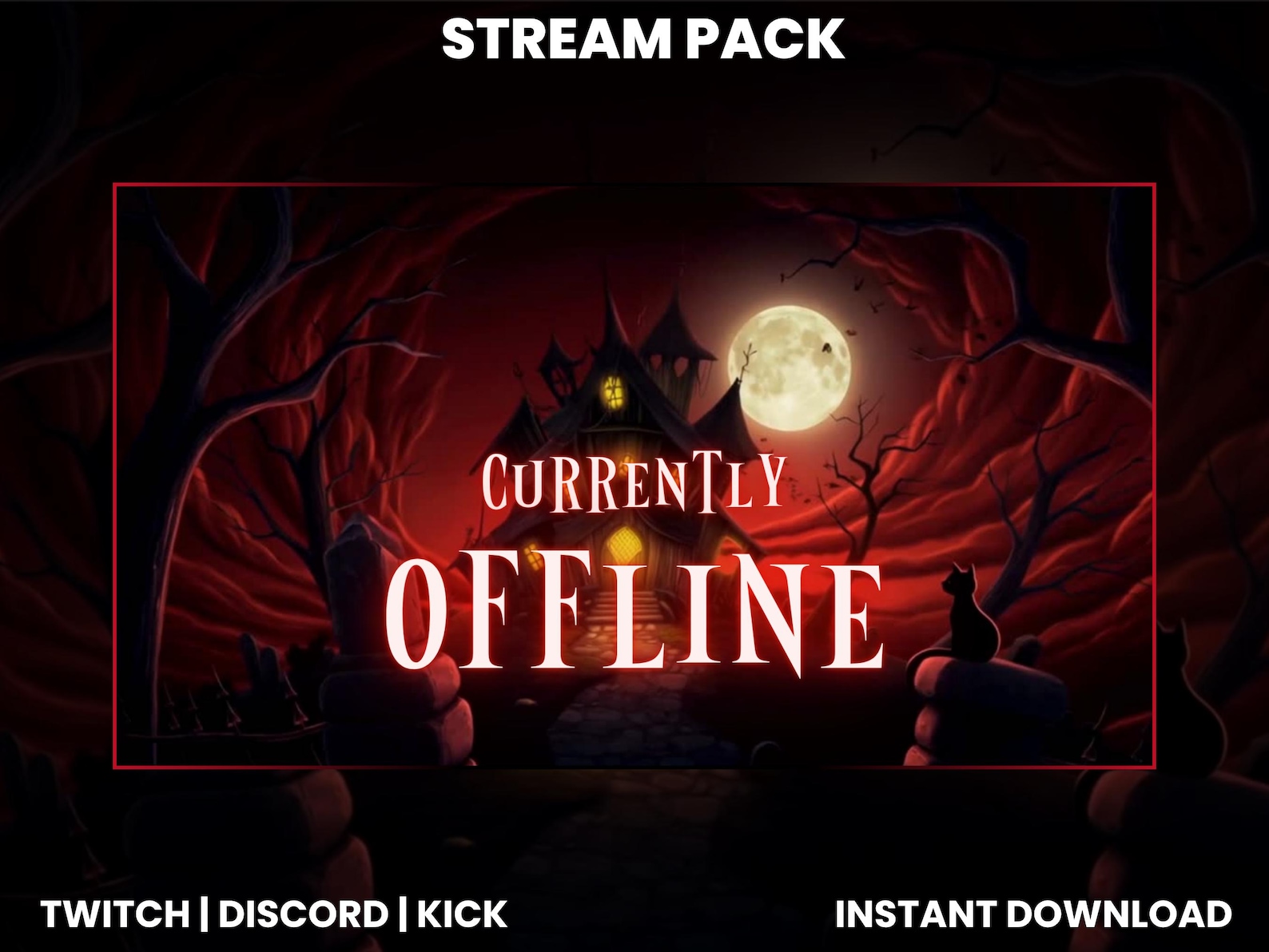 Red Haunted Halloween Twitch Overlay Pack | Spooky Stream Graphics for ...