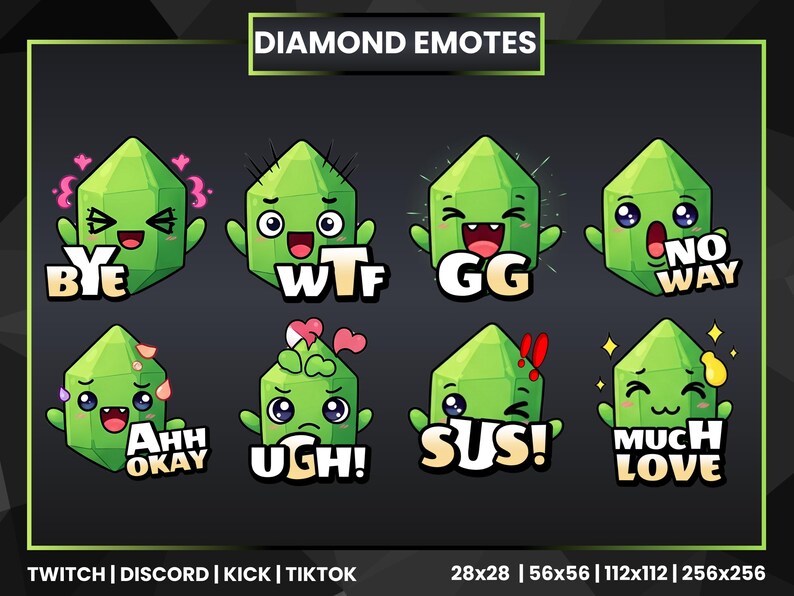 Diamond Twitch Emotes: Kawaii Crystal Gem Streamer Emoji Set - Etsy