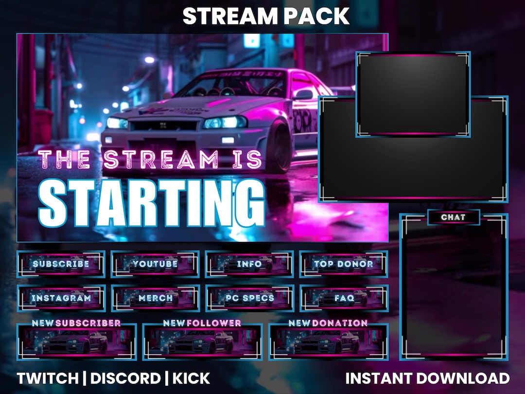 Animated Twitch Stream Pack | Twitch Screen Overlay | Sports Car Stream ...