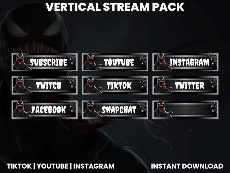 Horror Vertical Stream Overlay Pack | Monster Venom OBS Stream Graphics ...
