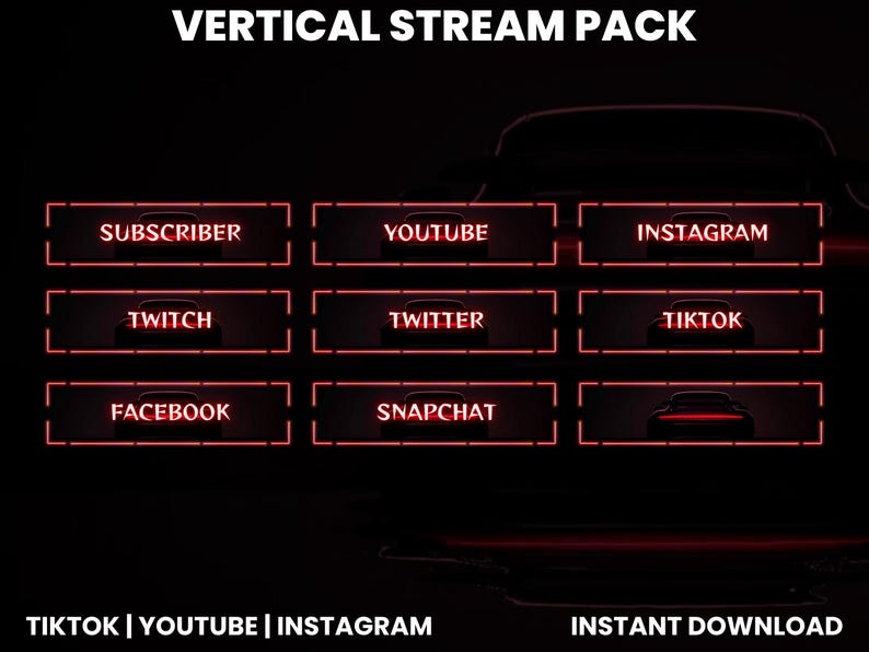 Neon Red Vertical Stream Overlay Pack | Cyber Car OBS Stream Graphics ...