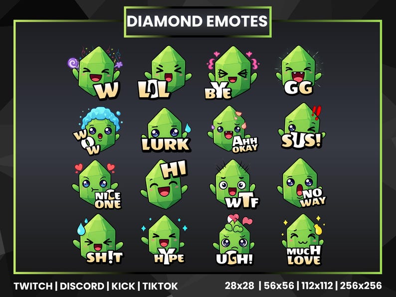 Diamond Twitch Emotes: Kawaii Crystal Gem Streamer Emoji Set - Etsy