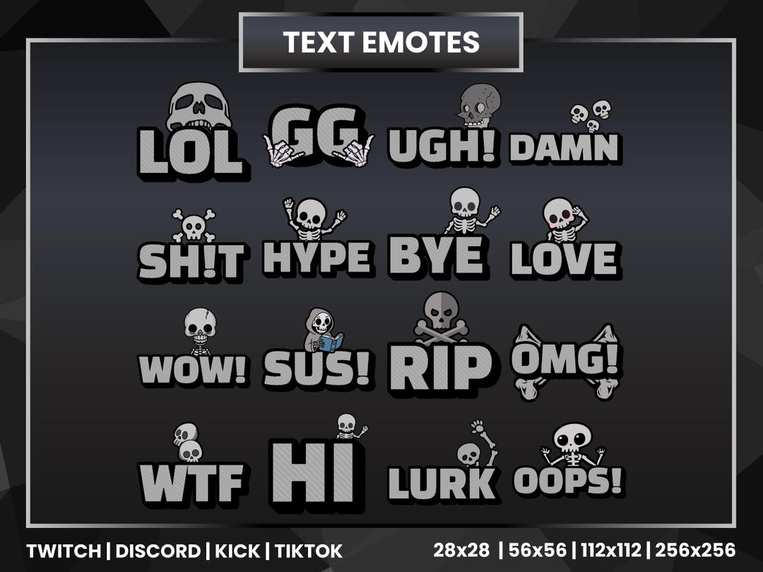 16 Skull Emotes | Twitch Emotes | Text Emotes | Grey and Back Emotes ...
