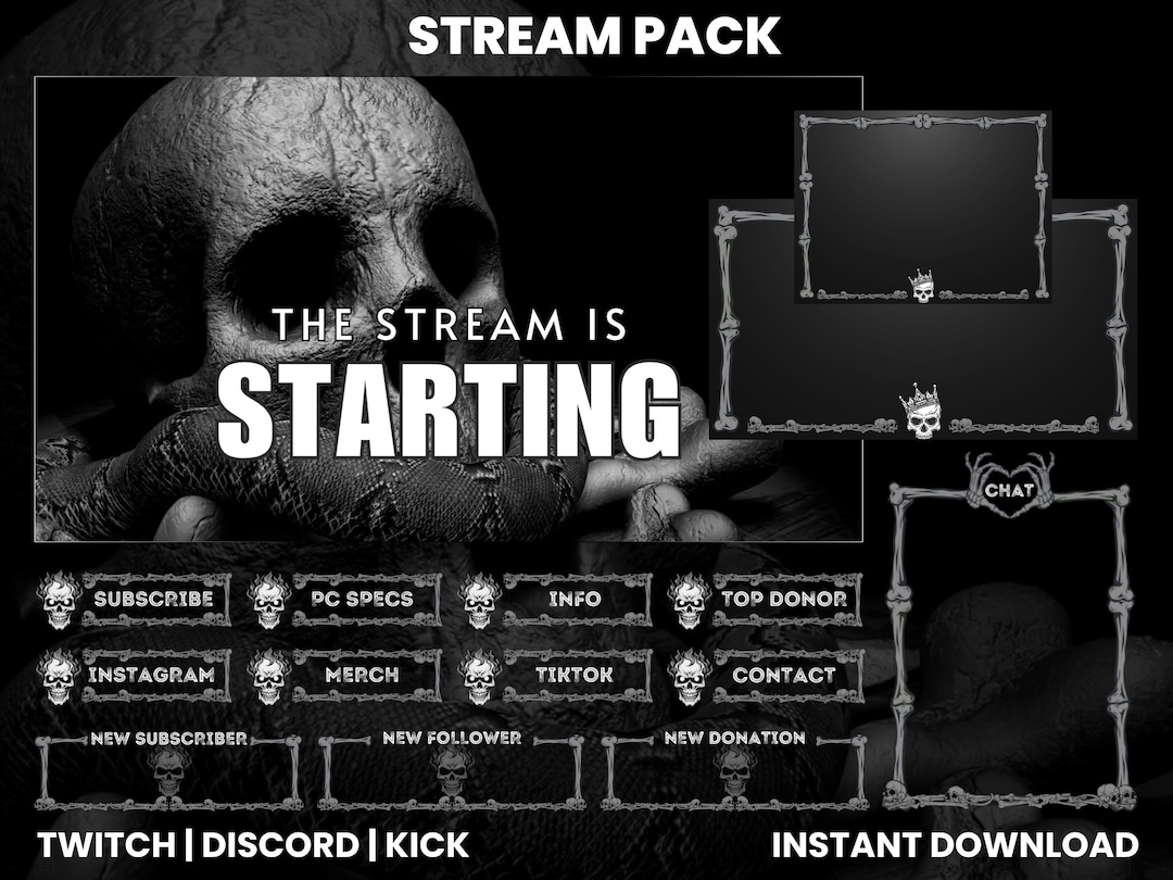Skull Twitch Stream Pack | Animated Stream Pack | Webcam Overlay ...