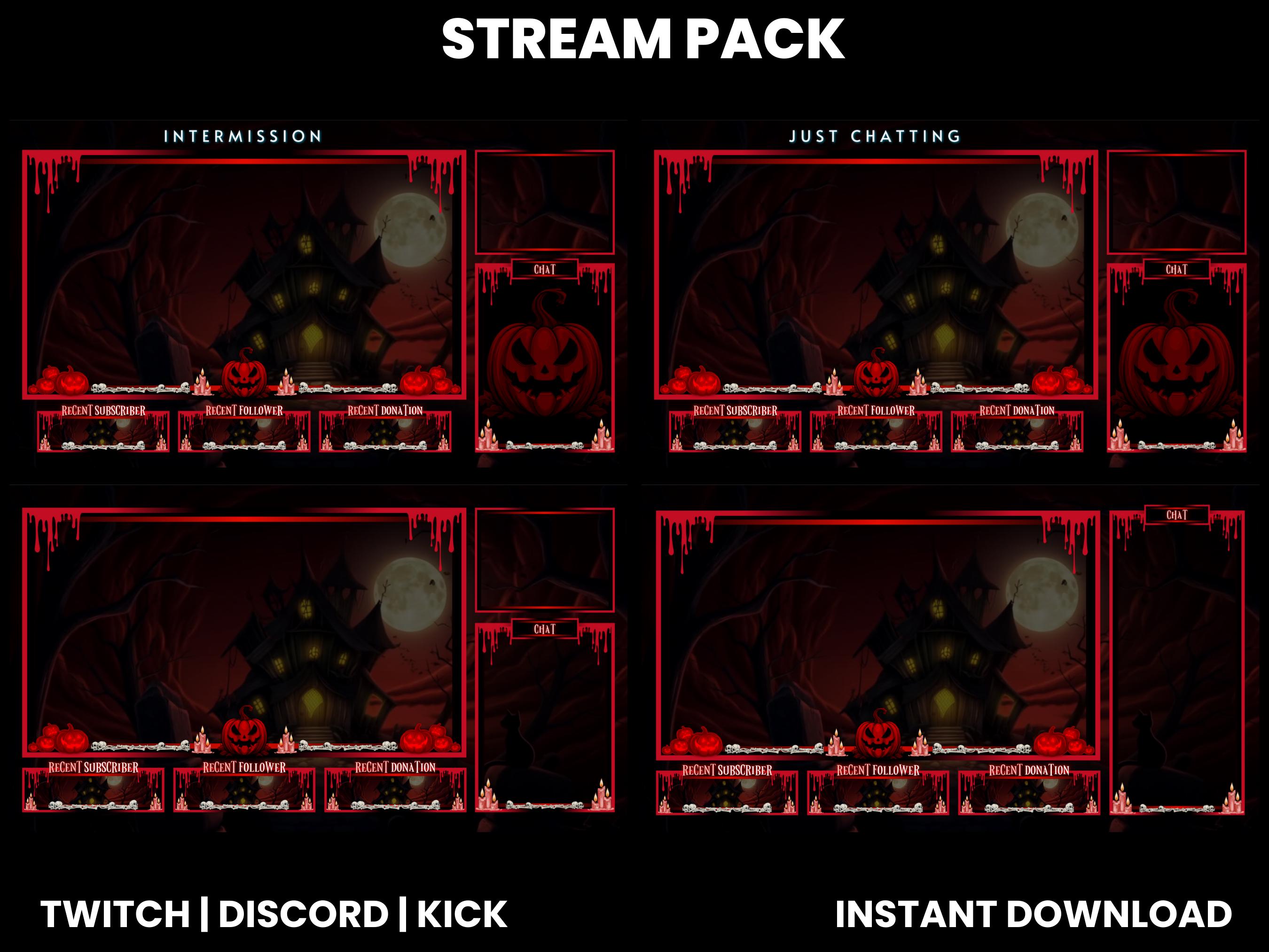 Red Haunted Halloween Twitch Overlay Pack | Spooky Stream Graphics for ...