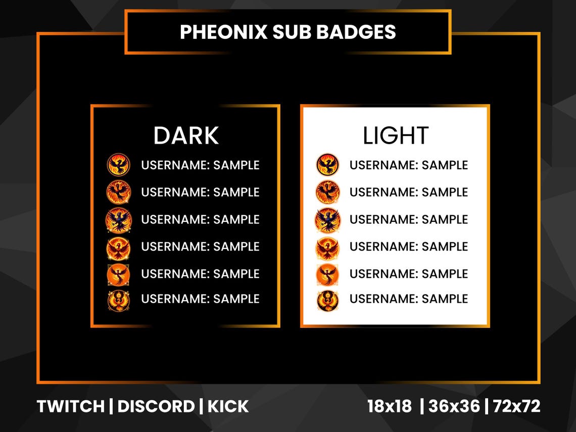 Phoenix Sub Badges for Twitch, Discord & Kick | 6 Tier Fire Bird Bit ...