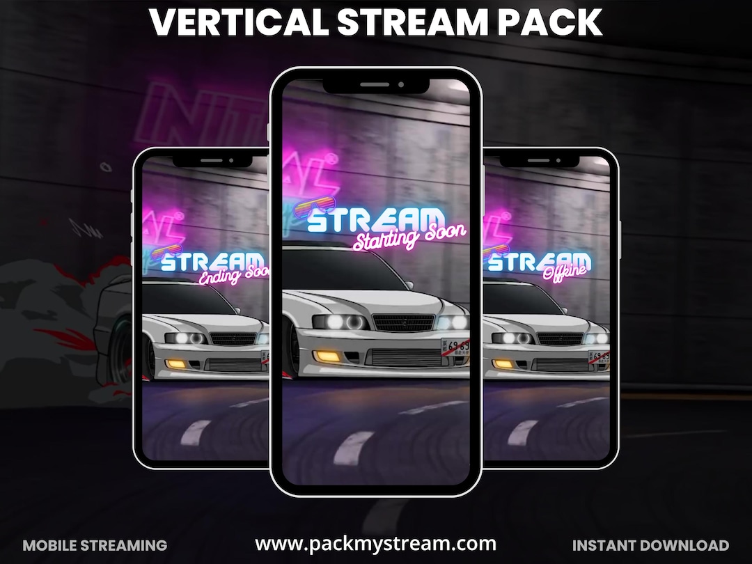 JDM Drift Vertical Stream Overlay Pack, Neon Car Stream Screens, Mobile ...