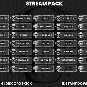 Glitching Skull Animated Twitch Stream Pack | Twitch Screen Overlay ...