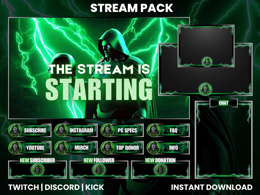 Dr Doom Twitch Stream Pack | Neon Green | Animated Screens | Webcam ...