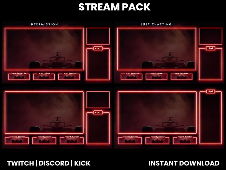 Formula 1 Racing Twitch Overlay Pack: Neon Red Stream Graphics - Etsy