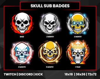 Skull Sub Badges | Twitch Bit Badges | Bit Badges Twitch | Fire Skull ...