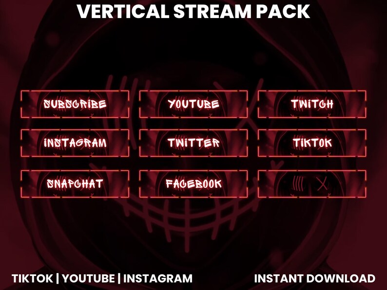 Edgy Vertical Stream Overlay Pack | Red Grunge OBS Stream Graphics | Animated Tiktok Youtube ...