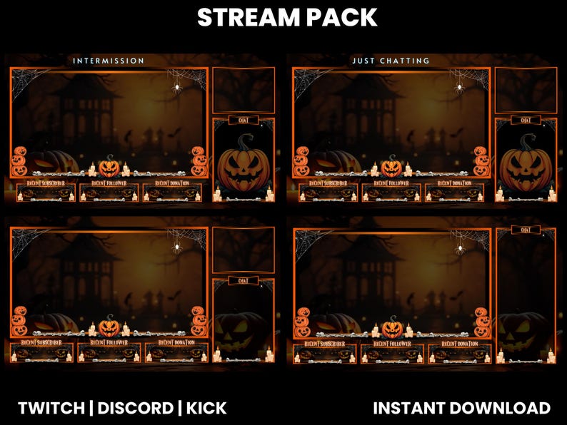 Halloween Twitch Stream Overlay Pack: Spooky Animated Graphics (digital ...