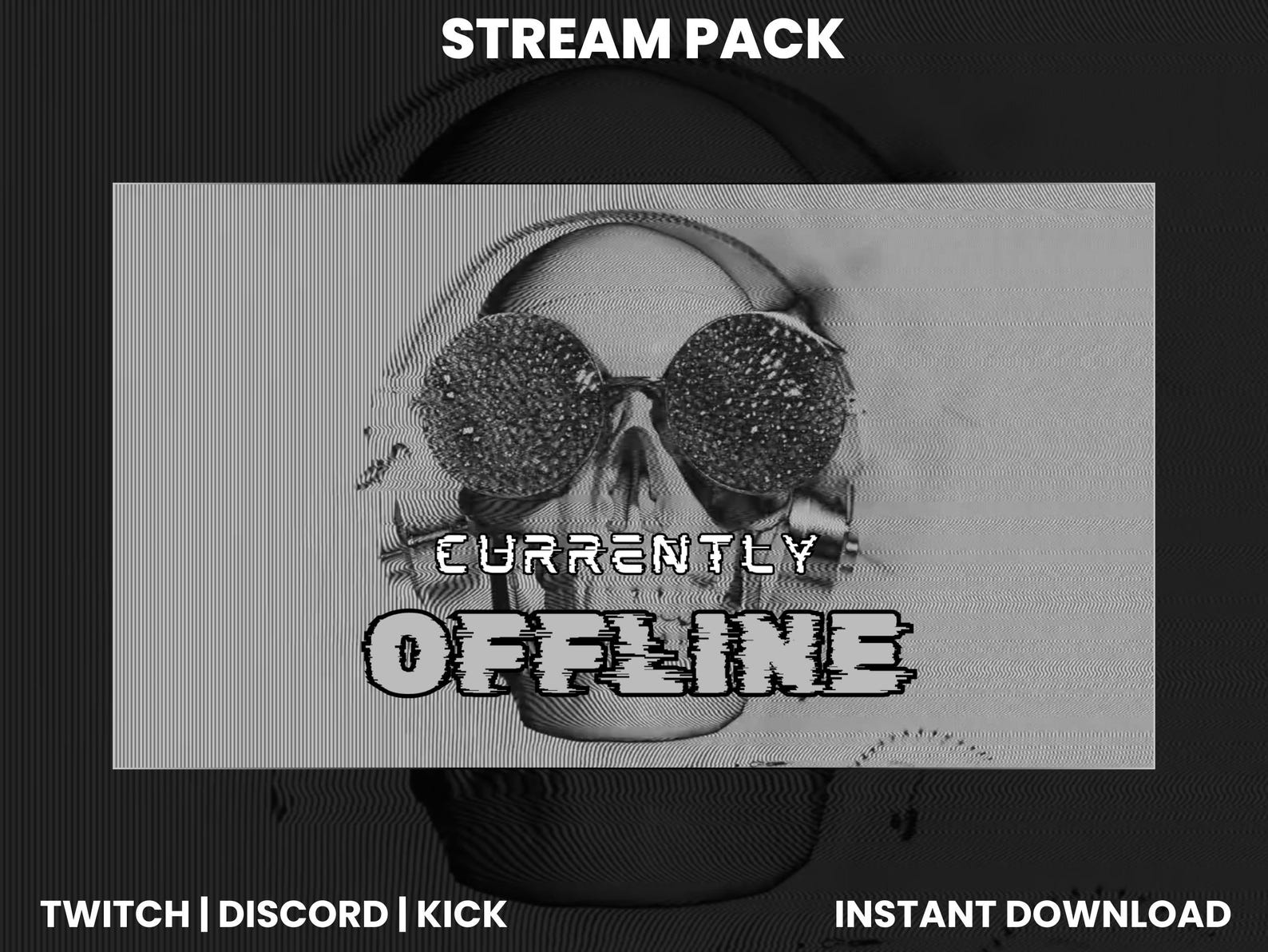Glitching Skull Animated Twitch Stream Pack | Twitch Screen Overlay ...