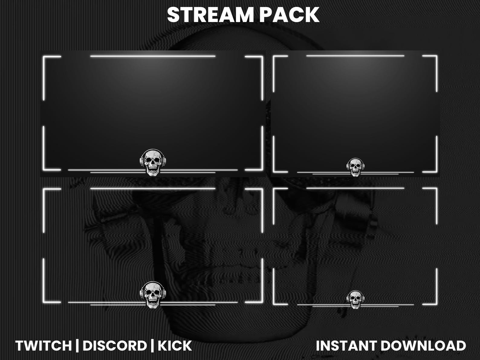 Glitching Skull Animated Twitch Stream Pack | Twitch Screen Overlay ...