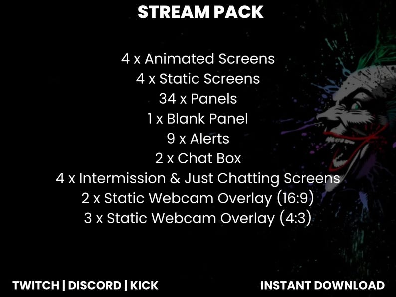Joker Twitch Stream Pack | Twitch Screen Overlays | Webcam Overlay ...