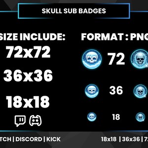 Icy Blue Skull Sub Badges: Twitch, Discord, Kick Streamer Icons - Etsy