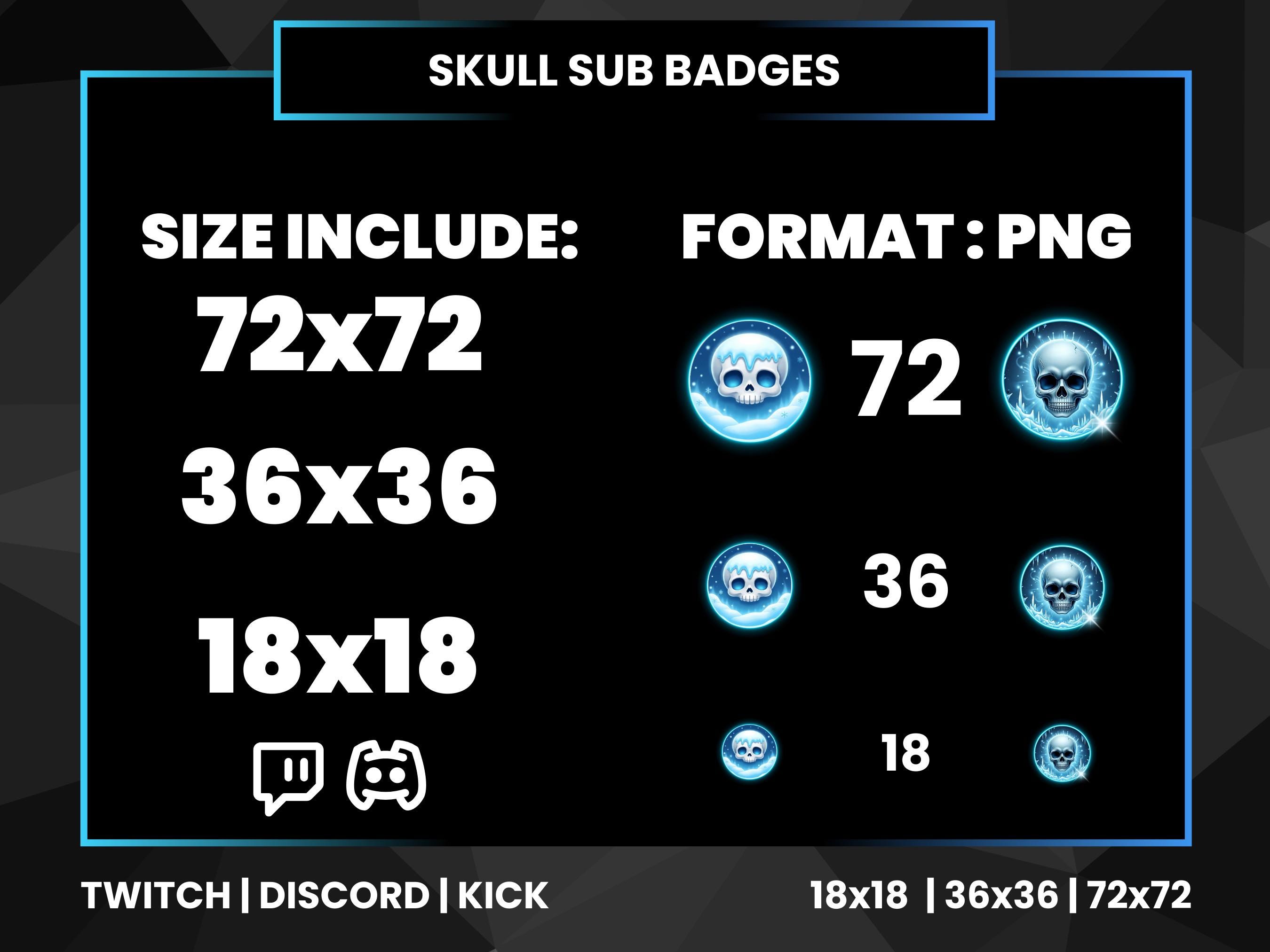 Icy Blue Skull Sub Badges: Twitch, Discord, Kick Streamer Icons - Etsy
